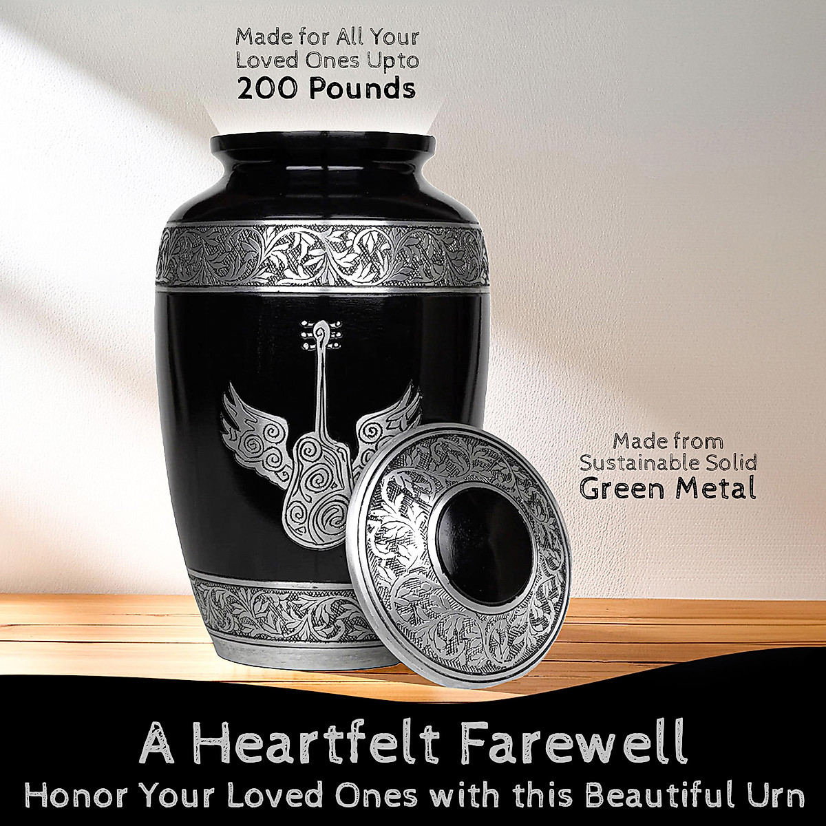 Displayex India Hand Engraved Guitar Urns for Human Ashes Adult Male Female - Urns for Men Women Human Ashes, Cremation Urn Human Ashes, Dog Cat Pet Memorial Urn, Keepsake Box