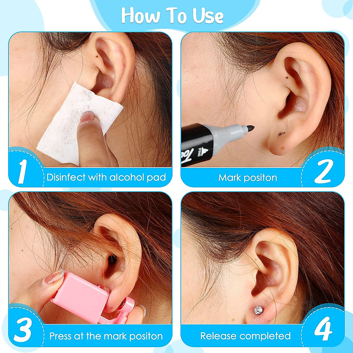 Mudder 8 Pieces Self Disposable Ear Piercing Kit Safety Portable Nose Mouse Piercing Tools with Crystal Ear Studs (White)