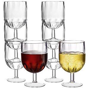 Suwimut Set of 8 Unbreakable Plastic Wine Glasses, 12 oz Plastic Stem Wine and Water Tumbler Stackable Goblets, Shatterproof Reusable Drinking Glassware for Poolside, Home, Outdoor, Wedding