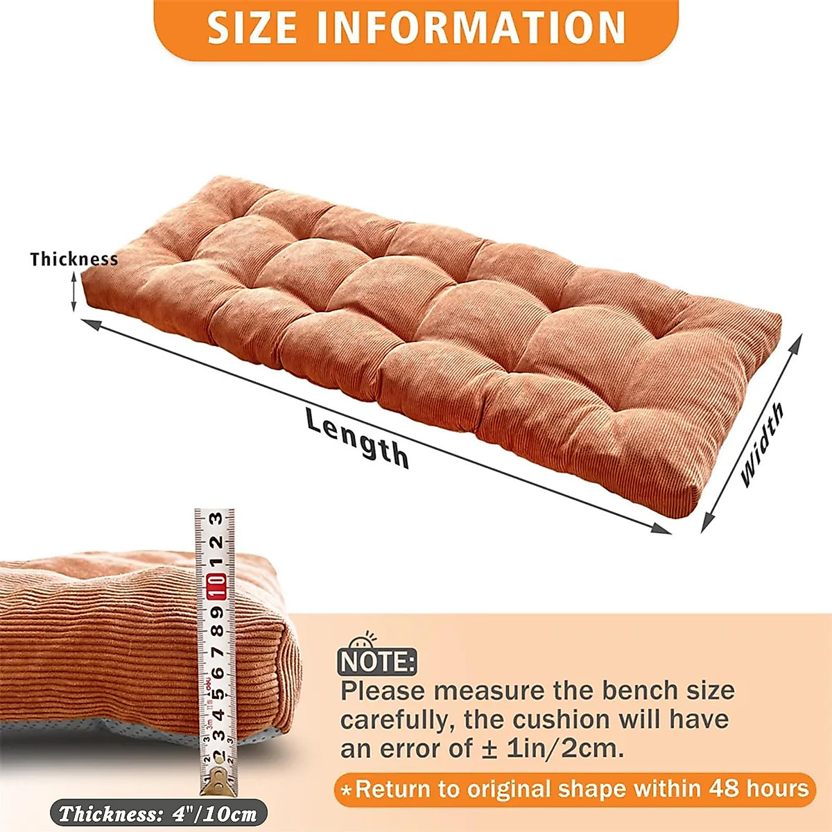 Custom Bench Cushions,4" Thick Non-Slip Tufted Bench Cushion for Indoor Furniture,Outdoor Swing seat Cushions,Memory Foam Bench Seat Cushions,Water Resistant,Piano Garden Patio Pads