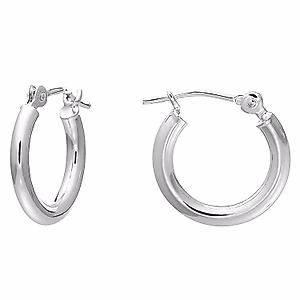 14k White Gold Polished Real Gold Hoop Earrings, Plain Round Gold Hoops, 14 Karat Real Gold 13mm (0.5 inch)