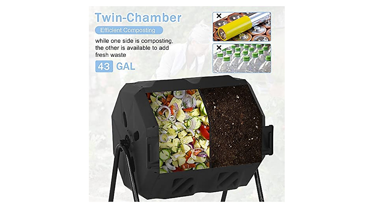 Premium 43 Gallon Compost Bin with Dual Chambers & 360° Tumbler