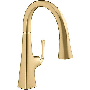 Kohler Graze® Pull-Down Kitchen Sink Faucet with Three-Function Sprayhead, Vibrant Brushed Moderne Brass