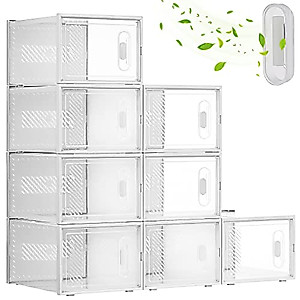 ANWBROAD XL Shoe Organizer Boxes with Aromatherapy Stick, Clear Shoe Boxes Stackable, Sneaker Storage Fit to US Size 14, Plastic Shoe Storage Containers Bins (14.17”x11.02”x8.27”)8 Pack