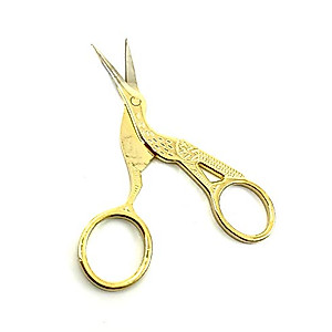 SEW TRENDS SCISSORFOBZ 3.5" Scissors Gold Stork Crane Design Handmade Stainless Steel Sharp Tip Sewing Embroidery Quilting Craft Dressmaker- #SCISR-01