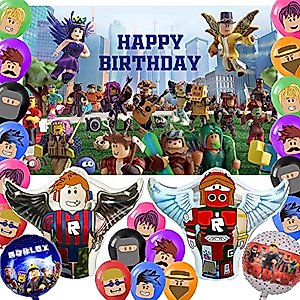 Robot Birthday Party Supplies,Robot Birthday Decorations including Backdrop Decorations, Foil Balloon, Latex Balloon,Party Favors for Kids Game Lovers