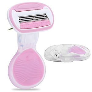Women's 4 Blades, Smooth Women's Flexball Compact Women's with Travel Case, Armpit Hair Knife Waterproof Non-Slip Trimmer Shaving Set with 4 Blade Refills for Travel Carry