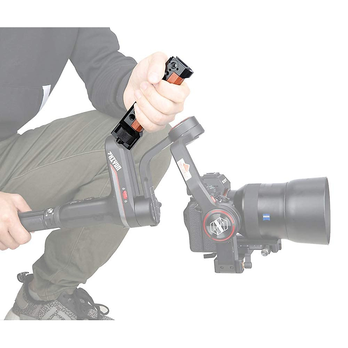 NICEYRIG Wooden Handle Grip for ZHIYUN WEEBILL S, with Multiple Thread Holes and Cold Shoe - 341