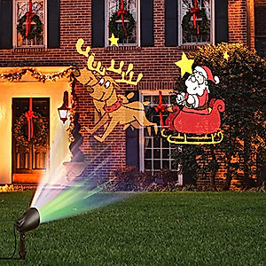 Goplus Christmas Projector Lights, Outdoor LED Santa Claus on Sleigh Projection Lamp with 65° Adjustable Angle, Lawn Stake, Water Proof Landscape Decorative Lighting for Christmas Holiday Party Garden