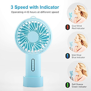 IPOW Mini Handheld Fan Personal Portable Fan 3 Speed Adjustable Angle Removable Base Lanyard USB Recharging Battery Operated Small Desk Cooling Face Fan for Home Camping Disney Travel Mint Blue