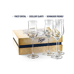 GLASSIQUE CADEAU Cognac, Brandy, Tequila and Dessert Wine Snifter Glasses | Set of 4 Small Tasting Tulip Copitas for Sipping Spirits, Madeira, After Dinner Drinks