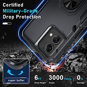 Janmitta Compatible with Moto G Stylus 5G 2023 Case with Screen Protector,Heavy Duty Shockproof Full Body Phone Cover Built in Metal Ring Holder Kickstand,Black Matte