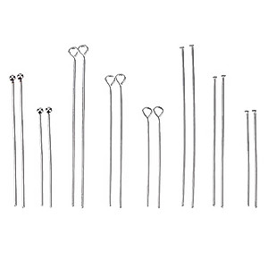 PH PandaHall 560pcs 8 Styles 304 Stainless Steel Eye Pins 30mm 40mm 50mm Head Pins Ball 22 Gauge Head Pins Findings Open Eye Pin for Earring Bracelet Pendant Jewelry Making, Stainless Steel Color