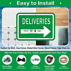 Deliveries with Right Arrow Sign 10" x 14" Package Delivery Instructions for FedEx Amazon Ups USPS Sign Metal Reflective Rust Aluminum UV Protected Waterproof Outdoor Use