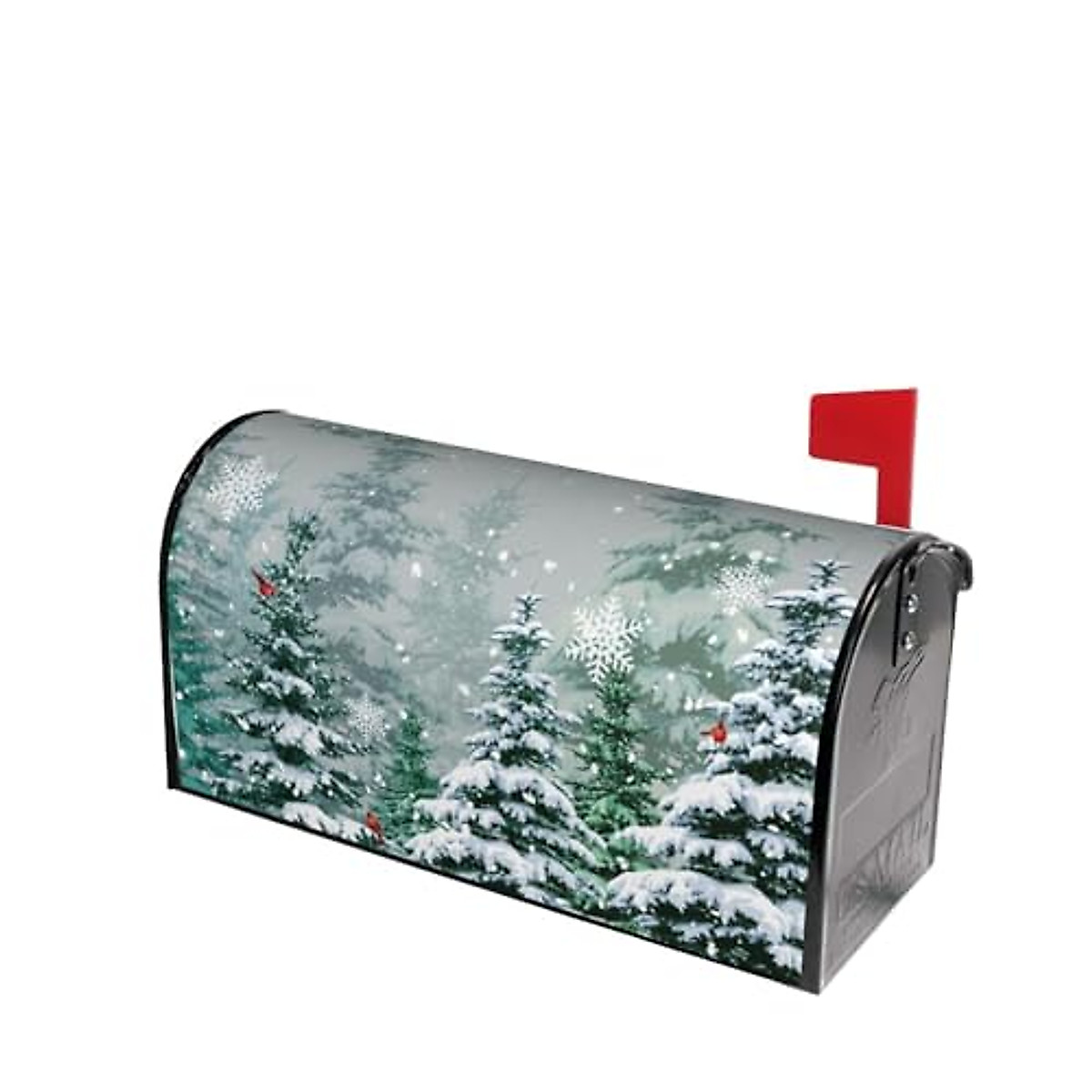 Winter Pine Tree Mailbox Covers Magnetic Snow Green Forest Decorative Christmas Red Bird Mailboxes Wraps Post Letter Box Cover Standard Size 18x21 Inch for Garden Yard Home Outdoor
