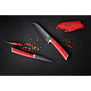 Cangshan S+ Series 1022131 German Steel Forged 2-Piece Titanium Coated Santoku Starter Knife Set with Sheaths, Jupiter Red