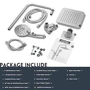 Ryamen Dual Shower Head Combo, 8'' High Pressure Rain/Rainfall Shower Head,5 Settings Adjustable Handheld Showers,with 15" Height Adjustable Slide Bar,Holder/Hose, Angle Adjustable, Chrome