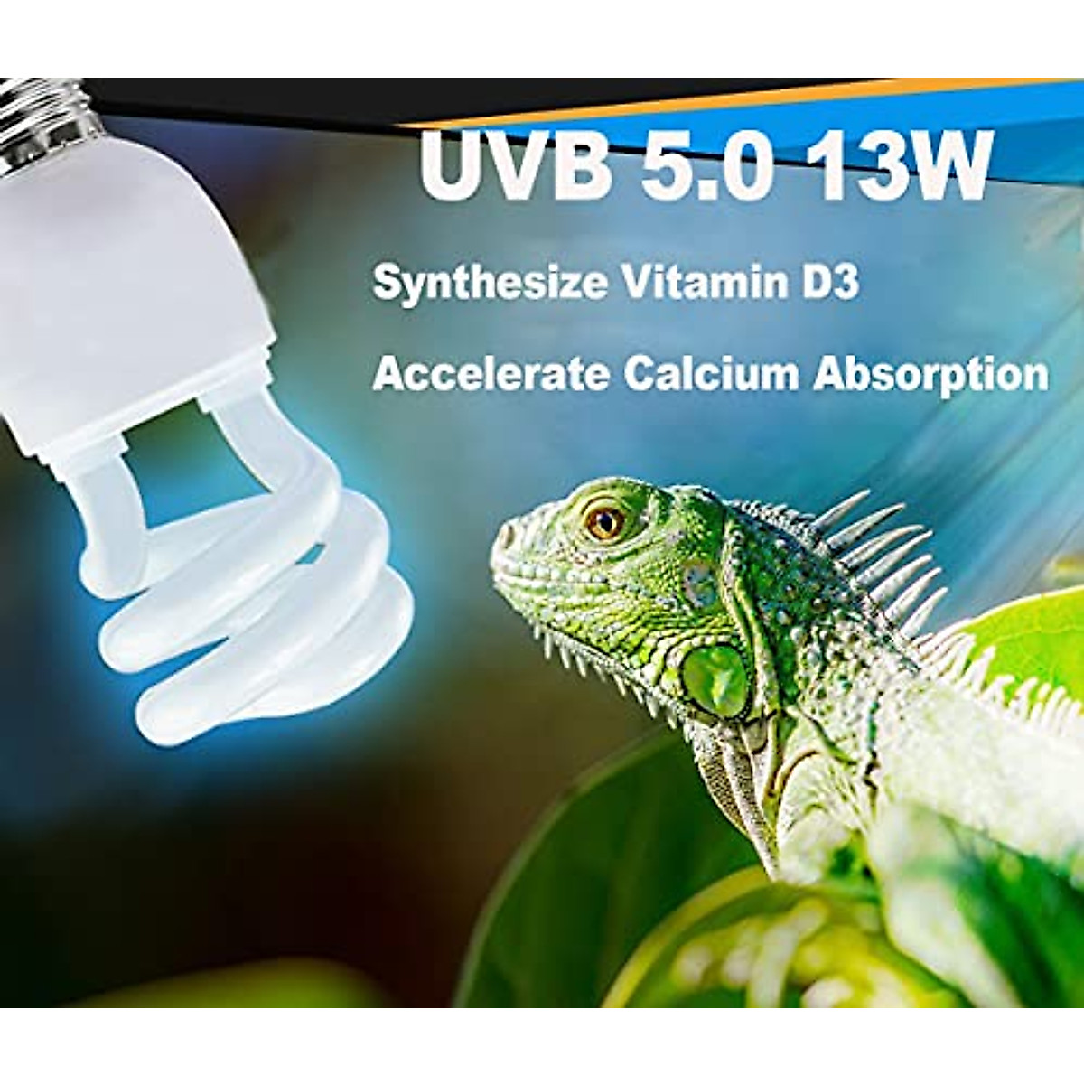 PTCCTV UVB Reptile Light Bulb 5.0 Turtle Lamp Energy Saving Compact Fluorescent Bulbs for Tropical Rainforest Amphibians Pet aquarium Fish Lizard Snake,E27 Screw (UVB5.0 13W)