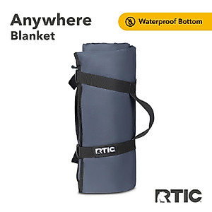 RTIC Anywhere Blanket, Waterproof Portable, Quilted Outdoor Mat for Picnic, Beach, Camping, Grass, Park, Play-Time, Pets, Stain Resistant Machine Washable, Includes 4 Stakes, 54.5" x 78.5", Coal