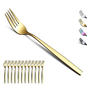 Berglander Gold Dinner Forks of 12, Stainless Steel Titanium Golden Plating Fork Set, Forks And Spoons Silverware, Spoons And Forks Set