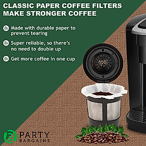 PARTY BARGAINS 300 Paper Coffee Filters - White Classic Design Single-Use Coffee Filter Compatible with Keurig 1.0 & 2.0, Perfect Size and Quantity