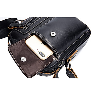 LUKZIJAES Small Genuine Leather Shoulder Bag Men Messenger Handbag Lightweight Sling Crossbody Bag for Business Everyday Casual Travel (#1-Black)