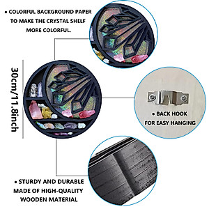 CLKFDCH Wood Crystal Display Shelf, 12 Inch Wooden Crescent Moon Shelf for Crystals Stones, Black Wall Hanging Floating Shelves Home Decor for Essential Oils