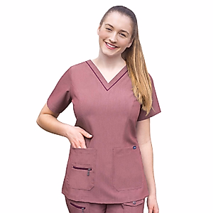 Adar Uniforms, Pro Heather Scrubs for Women - Elevated V-Neck Scrub Top - P4212H - Heather Wine - L