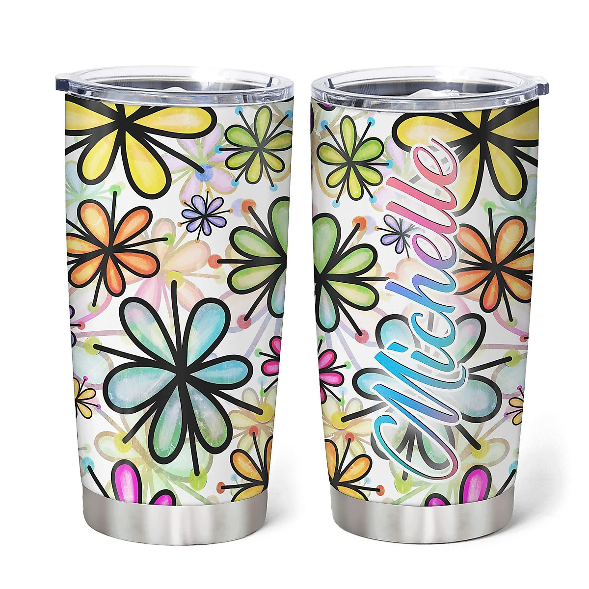 Hyturtle Personalized Gifts For Daisy Flower Lover - Birthday Christmas - Daisies Flower Print Custom Name Stainless Steel Tumbler 20oz With Straw Lid - Gifts For Her Women Girl Daughter Friend