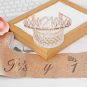 Birthday Girl Sash, 21st Rose Gold Tiara Crown & Headband - Birthday Gifts & Decorations