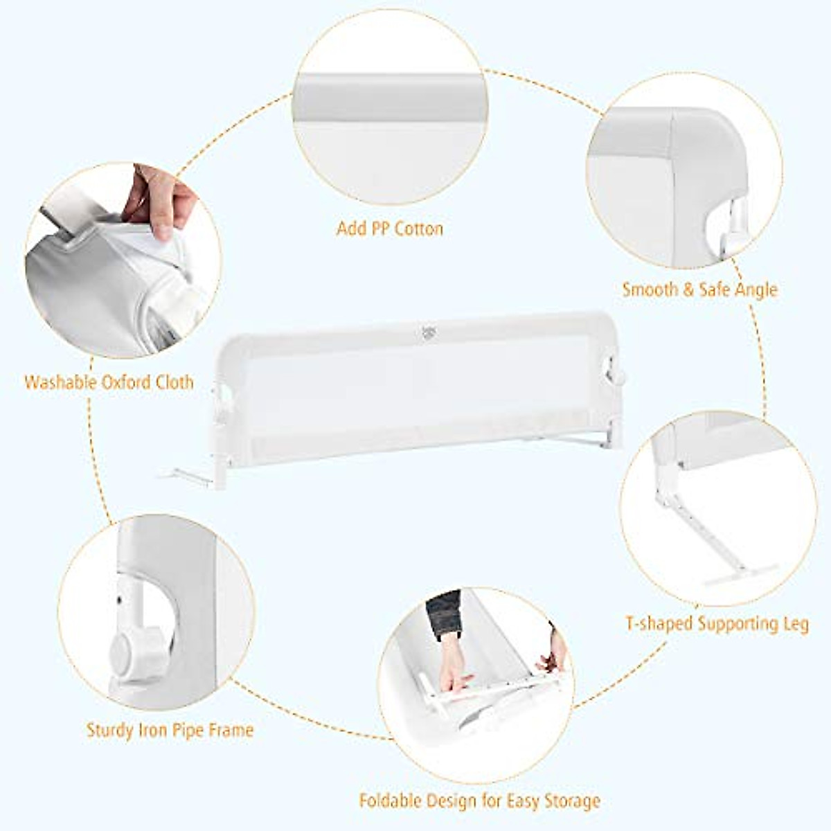 HONEY JOY Bed Rail for Toddlers, 59-in Extra Long, Portable Safety Bed Guardrail, Foldable Baby Bed Rail Guard, Fit King & Queen Full Twin Size Bed Mattress(White)