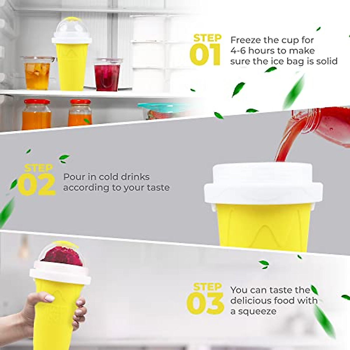 Slushy Maker Cup - Travel Slushie Cup, TIKTOK Quick Freeze Magic Cup, Double Layer Slushy Cup, Cooler Smoothie Silicon Cup, Mini Ice Cream Maker, Slushies - Yellow.