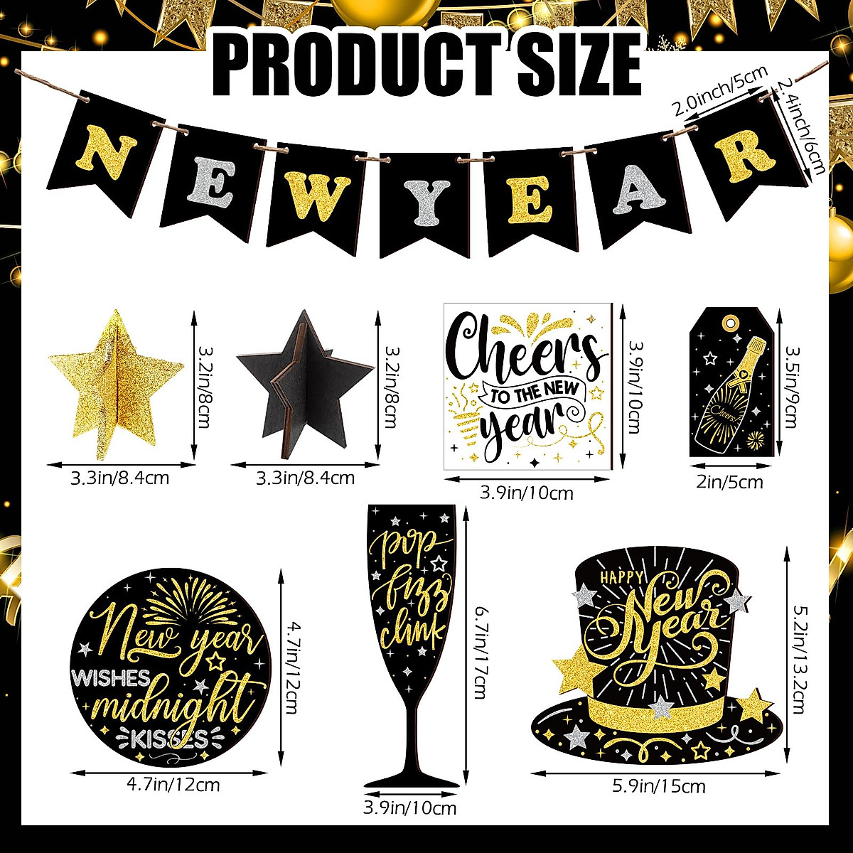 Umigy 14 Pcs Happy New Year Tiered Tray Decor 2025 Christmas Winter Table Decorations Star Formal Hat Wooden Signs New Year Rustic Decor Xmas Table Centerpieces for Home Kitchen Holiday