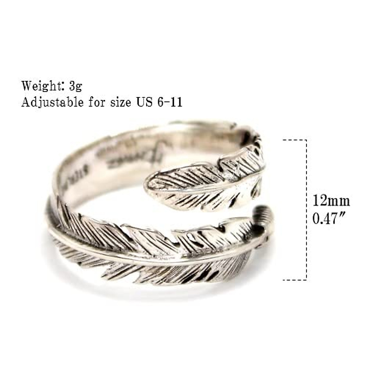 925 Sterling Silver Southwest Native American Kokopelli Open Ring Adjustable (Feather)