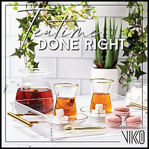 Vikko Turkish Tea Glasses & Saucers, 5.5 Oz Turkish Tea Cups,Turkish Glass Tea Set For Six, Tea Cup Glass, Clear Glass Tea Cups And Saucers, Gold Accented Turkish Tea Cup Set, 6 Cups and 6 Plates