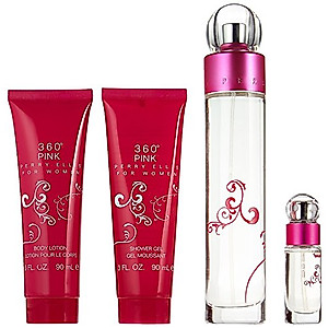 Perry Ellis 360 Pink for Women Gift Set (Eau de Parfum Spray 3.4 Ounce, Lotion, Shower Gel, Eau de Parfum Spray 0.25 Ounce)