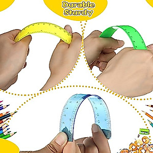 Harloon 480 Pack Clear Color Plastic Ruler Bulk for Classroom Kids Student Back to School Office Supplies Straight Rulers with Centimeters Inches 8 Colors Transparent Flexible Ruler (6 Inch)