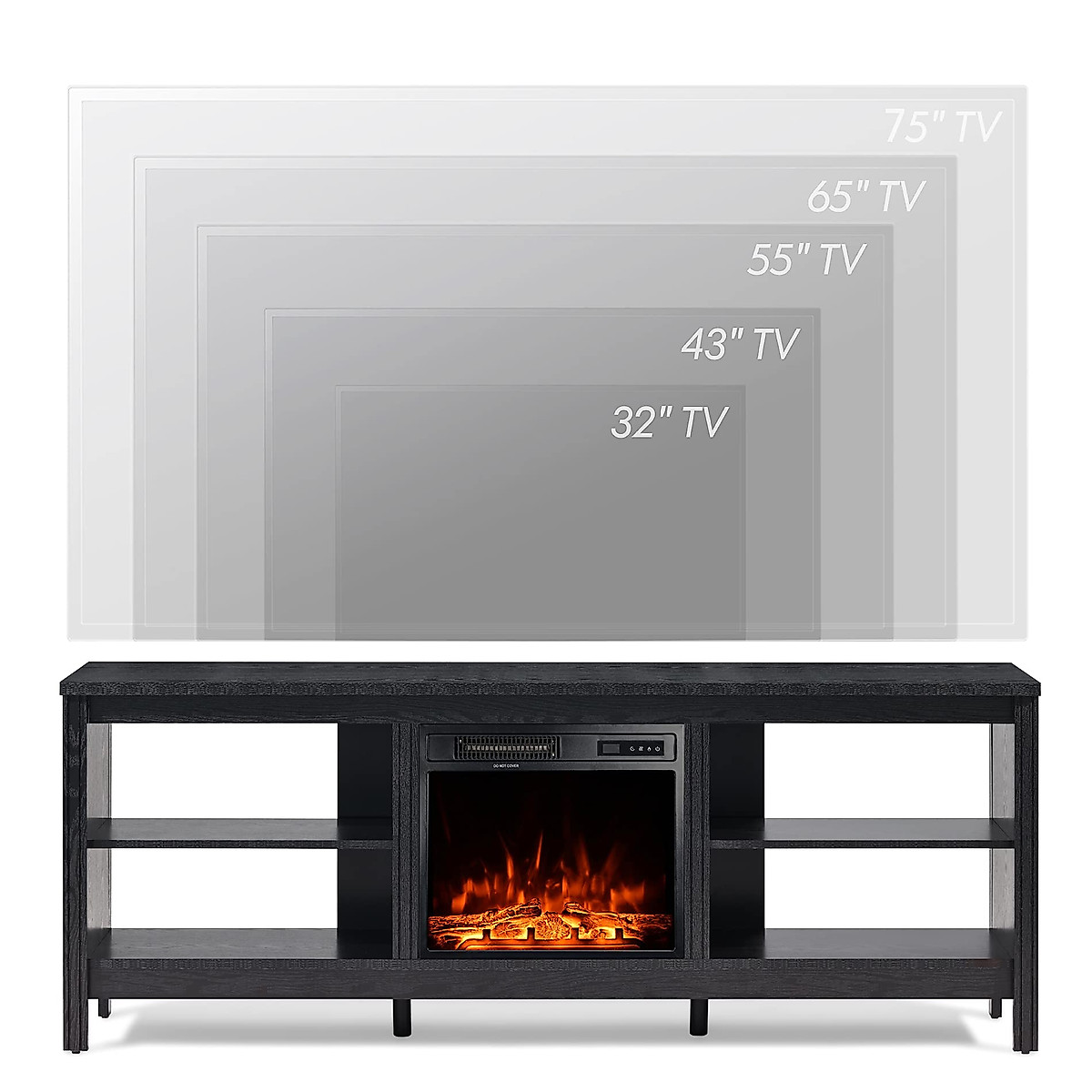 WAMPAT Fireplace TV Stand for TVs Up to 75 Inch with RBG LED Light, Farmhouse Wood Electric Fireplace Entertainment Center with 4 Storages for Living Room Bedroom, Black