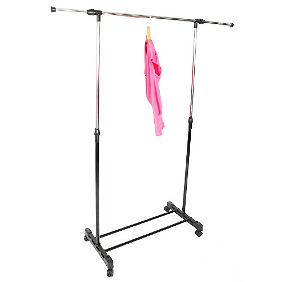 Guangshuohui Clothes Garment Rack, Clothing Rolling Rack on Wheels and Bottom Shelves, Black & Silver (A)
