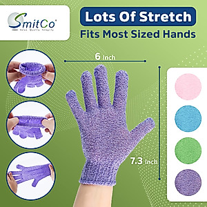 Exfoliating Gloves for Men and Women | Spa-Quality Exfoliation Mitts to Remove Dead Skin & Bumps | Textured Body Scrub Bath and Shower Gloves - Colorful 4 Pair Pack - Pink, Green, Blue, & Purple