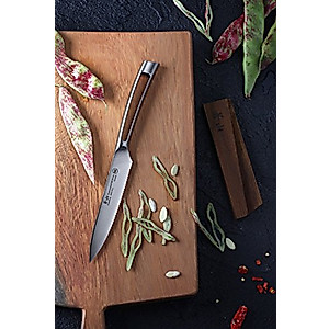 Cangshan TN1 Series 1021677 Swedish 14C28N Steel Forged 5-Inch Serrated Utility Knife and Wood Sheath Set