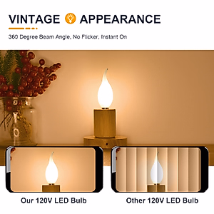 Frosted E12 Candelabra Bulb 25W Equivalent LED Chandelier Light Bulbs- 2W Dimmable E12 LED Bulb- 2700K Soft Warm- CA10 Flame Tip Candle Bulbs for Bedroom, Living/Dining Room, Wall Lantern- 3 Count