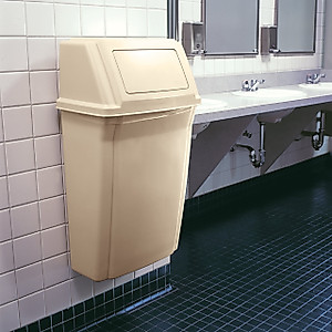 Rubbermaid Commercial Products Profile Wall Mount Trash/Garbage Can/Bin, 15 GAL, for Corridors/Washrooms/Schools/Kitchens, Beige