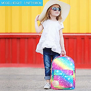 3PCS Girls Backpack, Kids Rainbow Preschool Bookbag and Lunch Box, Elementary Kindergarten School Bag