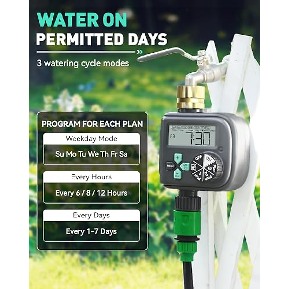 RAINPOINT Sprinkler Timer with 3 Different Programs, Waterproof Hose Timer Brass Inlet, Water Timer with Rain Delay/Manual/Automatic Irrigation Timer System, 1 Outlet