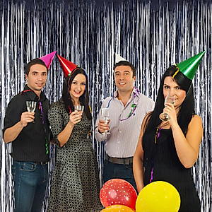 Sumind 3 Pack Foil Curtain Metallic Tinsel Curtains, Foil Fringe Shimmer Curtain Door Window Decoration for Birthday Wedding Party (Black)