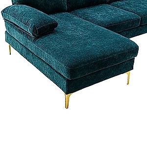 Zaboro 110" U-Shaped Sectional Sofa, 4-Seater Modular Sofa Couch with Double Chaises, Velvet Accent Sofa with Golden Metal Legs & Armrest Pillows, for Living Room, Apartment and Office,Teal Blue