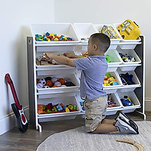 Humble Crew Kids Toy Organizer with 16 Storage Bins, Grey/White