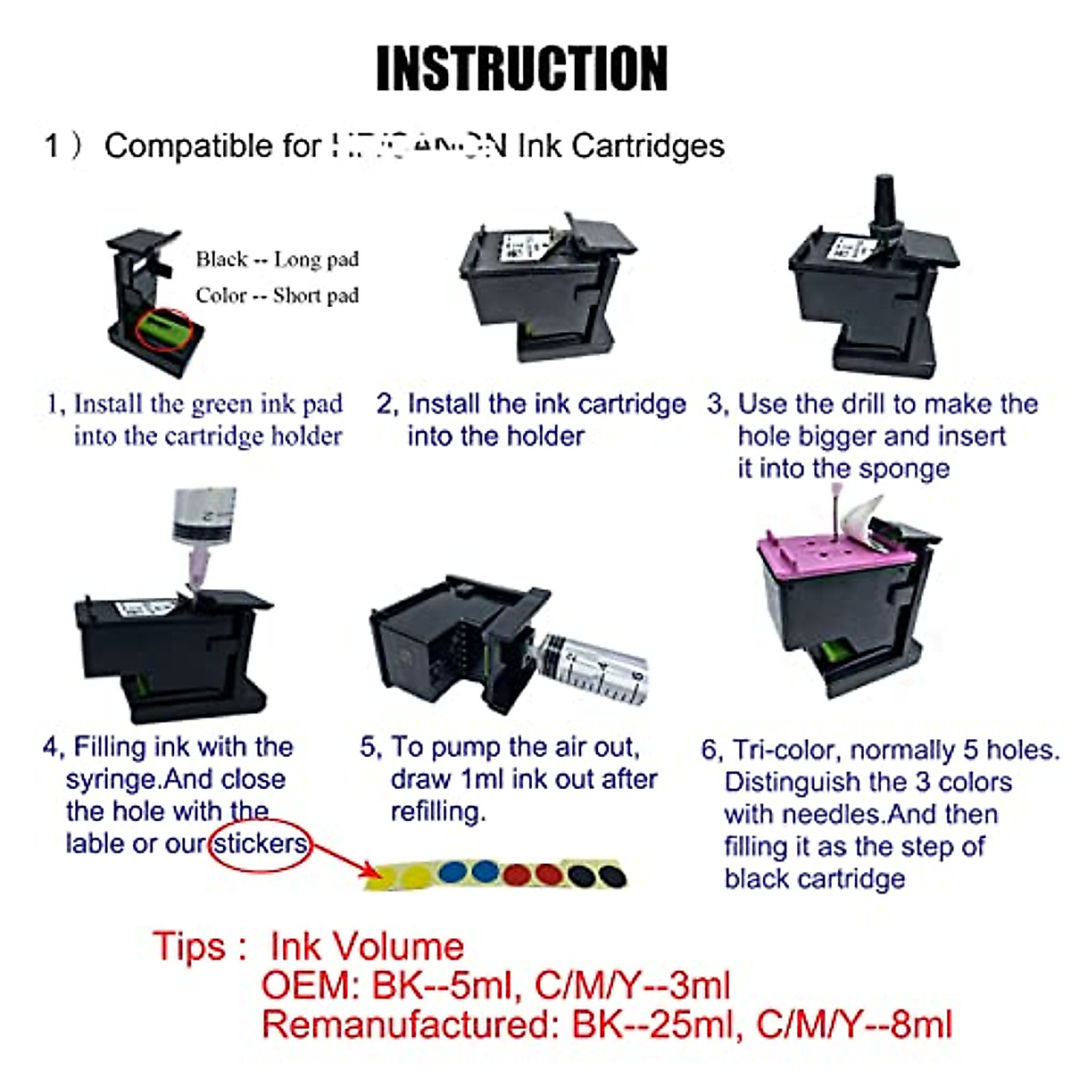 COCADEEX Refill Dye Ink Bottle Compatible with 60 or 60XL Ink Cartridge,for Deskjet D1660 D1663 D2500 D2530 D2566 D2645 D2660 D2680 Photosmart C4600 C4610 C4683 C4685 C4700 C4783 C4799 Printer