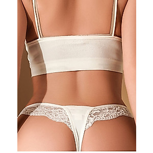 Banamic Women Underwear Floral Lace Thongs Mid Waist Panties Briefs White